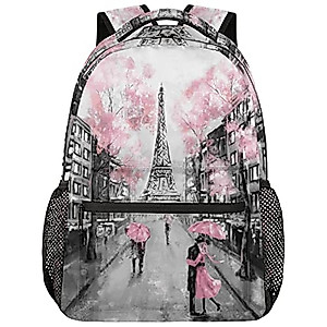 YPPAHHHH School Laptop Backpack Pink Eiffel Tower Paris France for Girls Kids Boys Watercolor Lovers Lightweight Bookbag Elementary College Travel Hiking Daypack Backpacks for Women Men