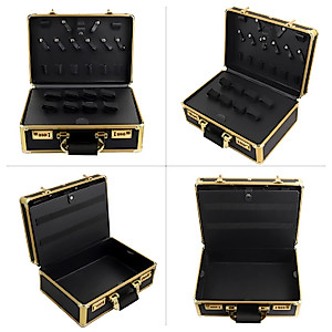 Kinglioncase Barber Case Clipper Bag Gold, Hair Kit Tool Box Aluminum Organizer with Portable Handle and Secure Numlock for Scissors, Clippers, Barber Supplies 15.7" x 12" x 6.1"