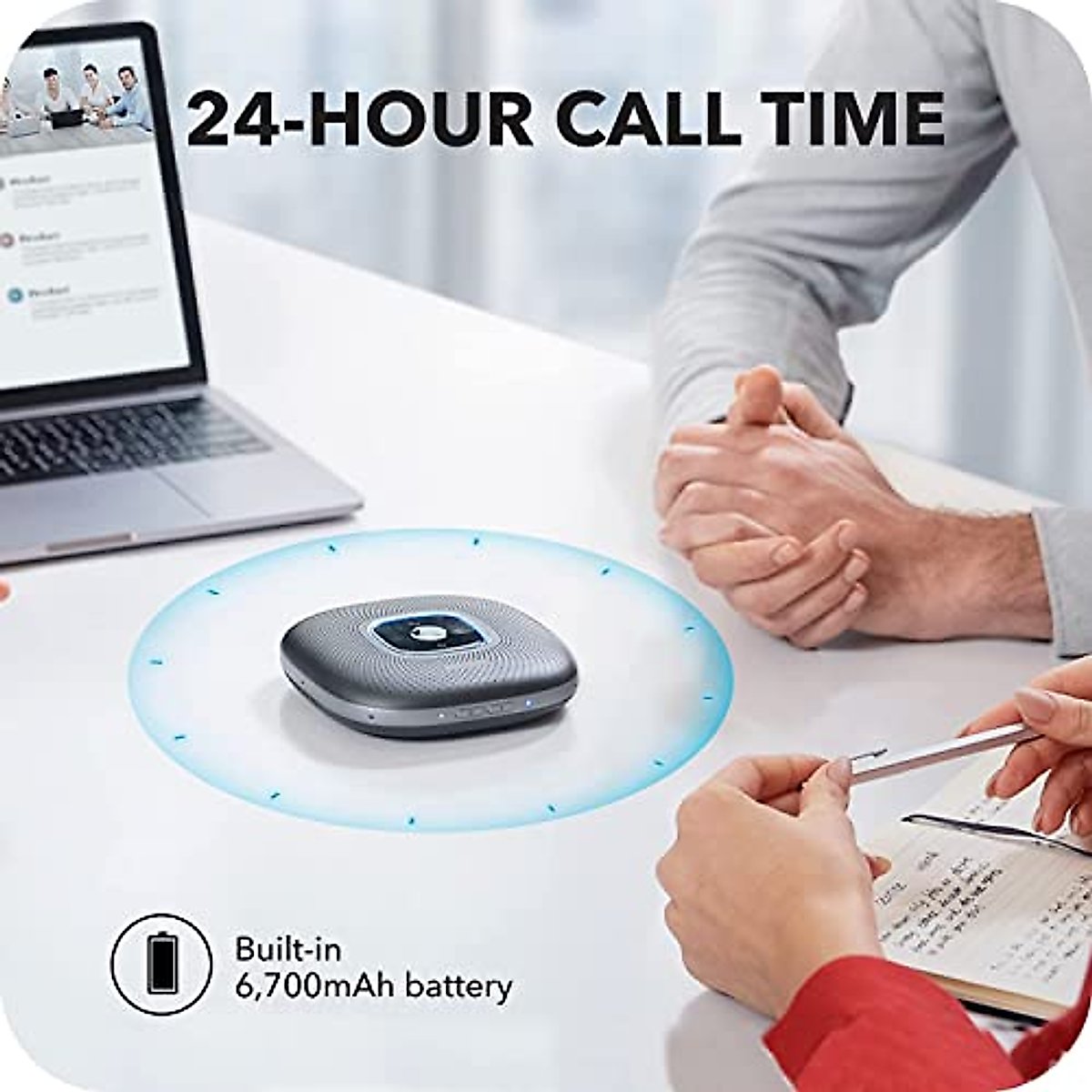 Anker PowerConf Bluetooth Speakerphone with 6 Microphones, Enhanced Voice Pickup, 24H Call Time, Bluetooth 5, USB C, Bluetooth Conference Speaker Compatible with Leading Platforms(Renewed)