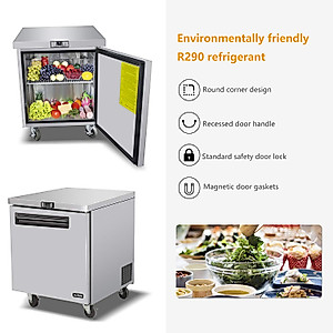 KITMA 28" Commercial Undercounter Refrigerators Undercounter Worktop Refrigerator, Single Door Under Counter fridge - 7.15 Cu. Ft, Stainless Steel