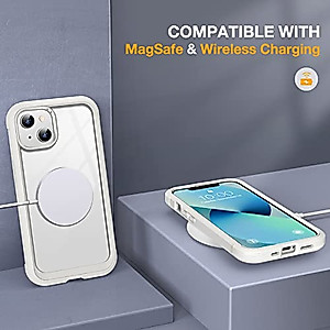 Miracase Glass iPhone 13 Case 6.1 inch, 2023 Upgrade Full-Body Clear Bumper Case with Built-in 9H Tempered Glass Screen Protector for iPhone 13,Rice White