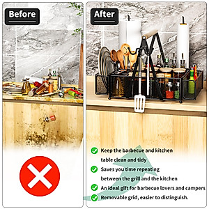 OOKUU Large Grill Caddy, BBQ Caddy with 2 PCS Paper Towel Holder, Picnic Condiment Utensil Caddy for Outdoor Camping, Barbecue Accessories Storage Organizer for Griddle Grilling Tool,Camper Must Haves