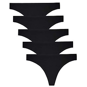 voenxe Seamless Thongs for Women No Show Thong Underwear Women 5-10 Pack (5 pack black, Small)