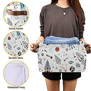 Storage Basket Cube Large Collapsible Toys Storage Box Bin Laundry Organizer for Closet Shelf Nursery Kids Bedroom,15x11x9.5 in (1 pack, Space Rocket Planet)