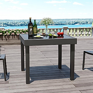 PATIOHIT Modern Aluminum Outdoor Dining Table - Expandable Patio Glass Dining Table for 6-8, Extendable Aluminum Patio Extender Table 35" to 70" for Backyard, Porch, Deck, Garden - Dark Grey