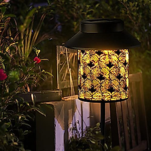 Bownew Outdoor Pathway Solar Lantern Outside Waterproof Metal Solar Powered Lights Decor for Garden Patio Deck Lawn Yard Porch Balcony, 2 Pack