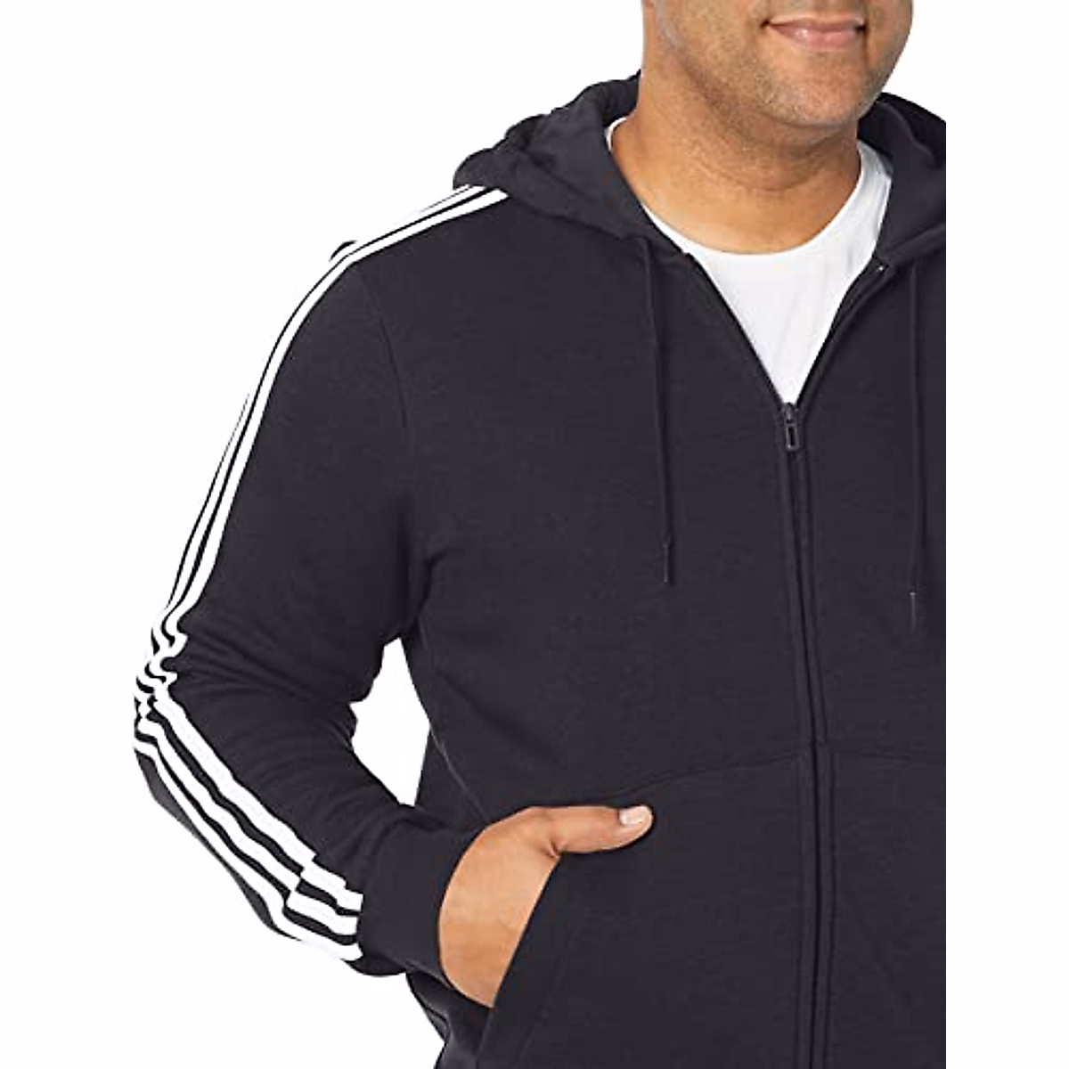 adidas Men's Essentials Fleece 3-Stripes Full-Zip Hoodie, Black, Large