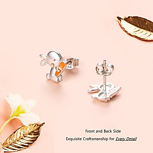 Easter Gifts Bunny Stud Earrings for Women Lady 925 Sterling Silver Rabbit with Carrot Earrings Cute Animal Jewelry (Bunny & Carrot Earrings)