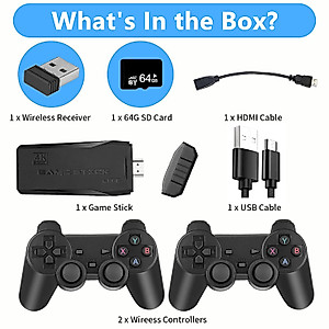 Retro Game Stick - Retro Game Console Revisit Classic Games with Built-in 9 Emulators, 10,000+ Games, 4K HDMI Output, and 2.4GHz Wireless Controller for TV Plug and Play(64G)