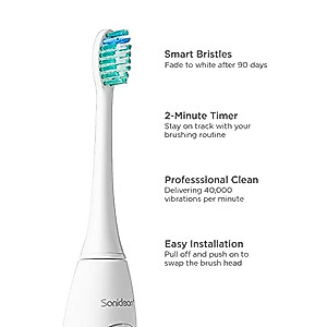 Soniclean Pro 4800 Electric Toothbrush for Adults with 12 Toothbrush Heads, Rechargeable Toothbrush, Automatic Toothbrush, Soft Bristle Toothbrush, White