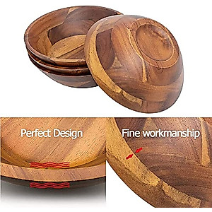 AIDEA Wooden Bowls, 7 Inch Acacia Wood Salad Bowl Set of 4 Wooden Serving Bowl for Salad, Soup, Noodle and More