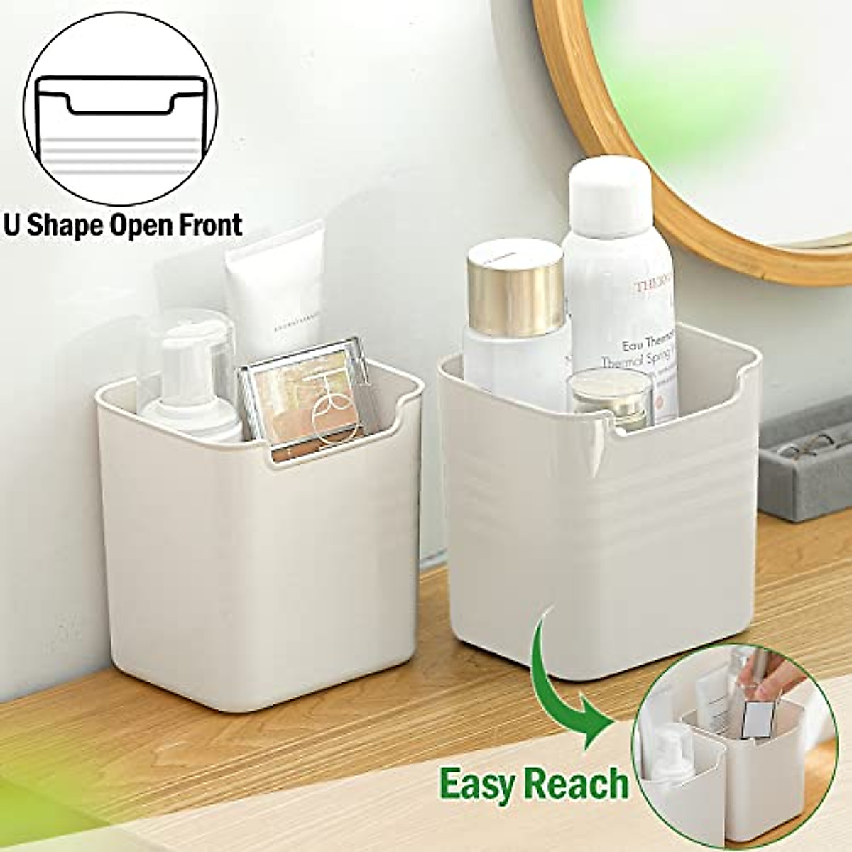 Poeland Desktop Storage Organizer Small, Plastic Storage Container for Desk, Cabinet, Drawer, Fridge, Office, Bathroom and Kitchen (3 Pack)