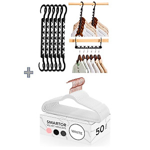10 Magic Hangers with 50pack Velvet Hangers - Your Wardrobe's Best Friends, Black Felt Hangers Non Slip with Rose Gold Hook, Premium Felt Hangers for Adult, Heavy Duty