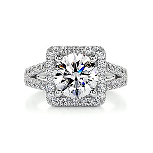 Solid Gold Handmade Engagement Rings 3 CT Round Cut Moissanite Diamond Halo Bridal Wedding Ring for Anniversary Propose Gifts (18K Solid White Gold)