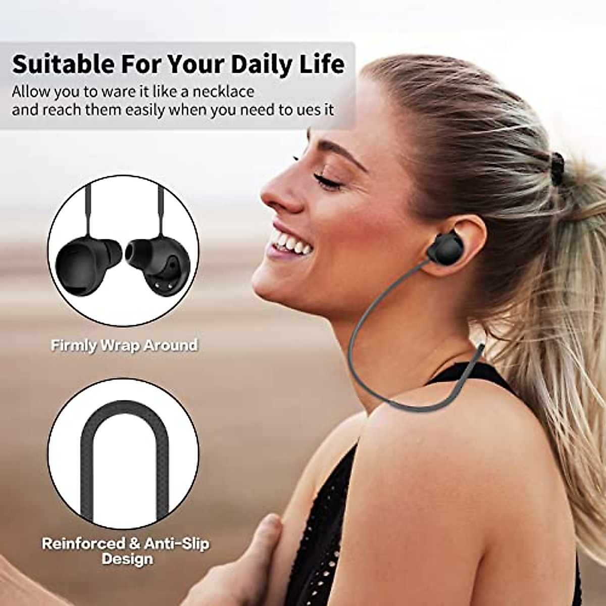 WOFRO Anti-Lost Strap for Galaxy Buds 2 Pro (2022), Sports Soft Silicone Lanyard Accessories Compatible with Samsung Galaxy Buds Pro 2 True Wireless Bluetooth Earbuds Neck Rope (Black), In Ear