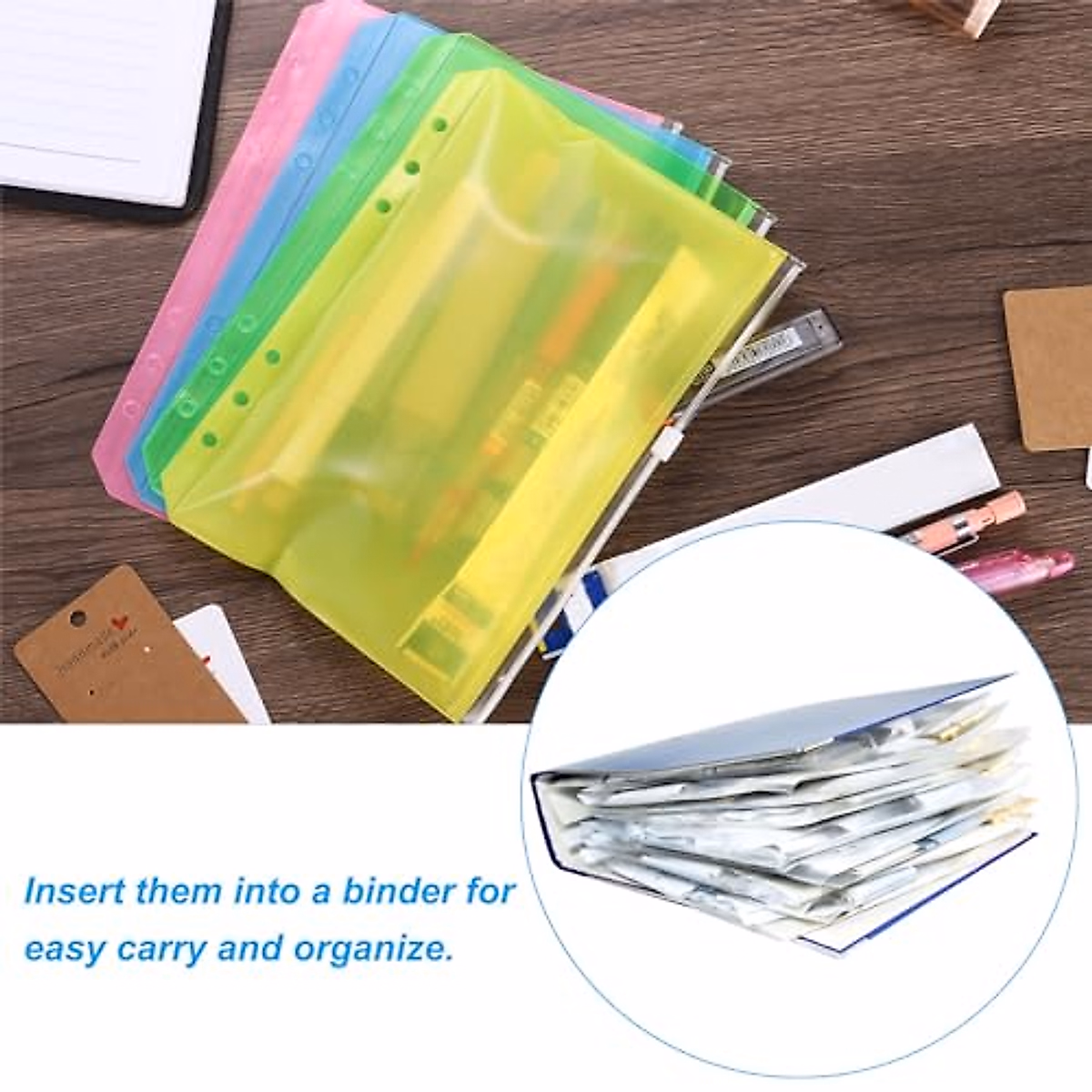 PATIKIL A5 Binder Pocket, 12 Pack PVC Zipper 6 Holes Binder Pouch Folders Document Waterproof Filing Storage Loose Leaf Bags for 6-Ring Notebook Binder, 6 Colors