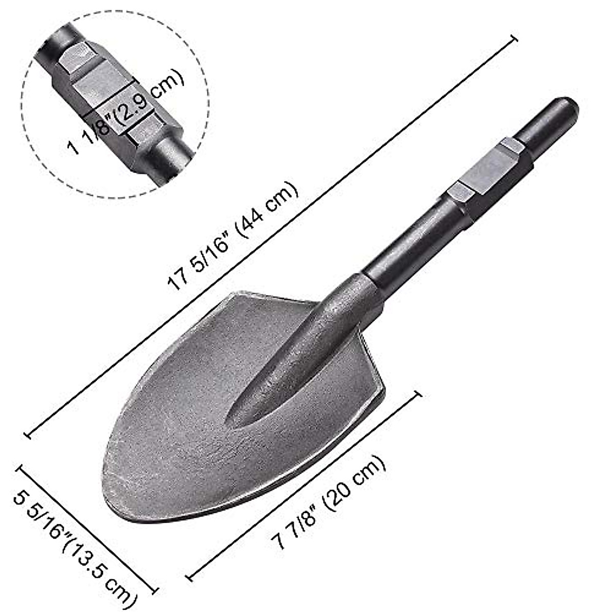 Yescom Clay Spade Chisel Shovel Scoop Bit for 1-1/8" Hex Shank Electric Demolition Jack Hammer Garden Lawn