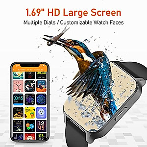 Joombonpia Smart Watches for Men,1.69" Touch Screen Fitness Trackers with Heart Rate Sleep Blood Monitor IP67 Waterproof with Pedometer 24 Sports Mode Smartwatch for Android iOS Phone(Black)