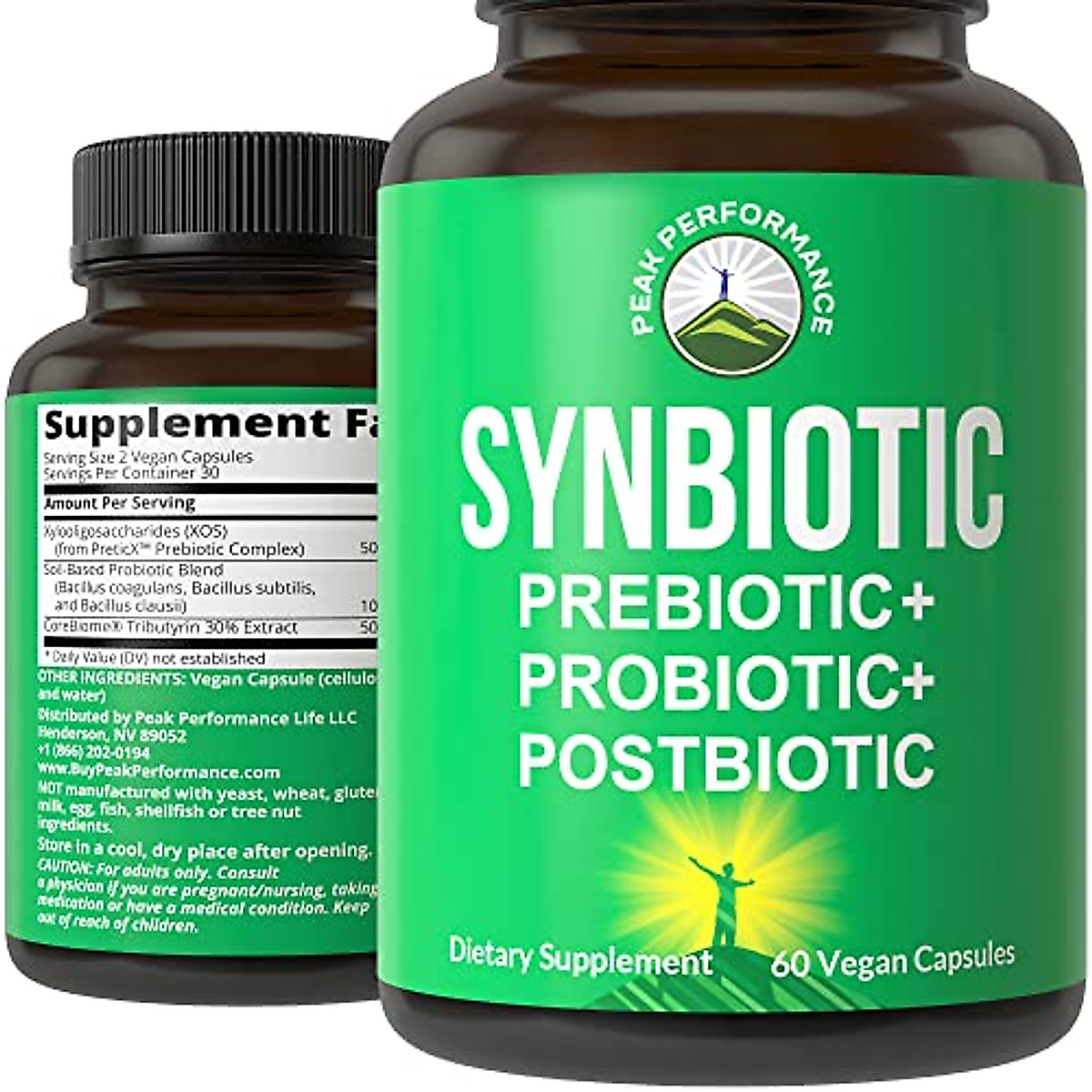 Synbiotic = Prebiotic + Probiotic + Postbiotic 3-in-1 Supplement with Clinically Tested Ingredients. Pre And Probiotics Plus Important Tributyrin Postbiotics For Gut. Vegan Capsules For Women + Men