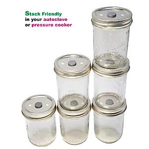 Root Mushroom Farm- 6Pcs Wide Mouth Mushroom Liquid Culture Lids, Mason Jar Lid with Two air exchange openings, 0.22um PTFE Filters & 20mm Self Healing Injection Port