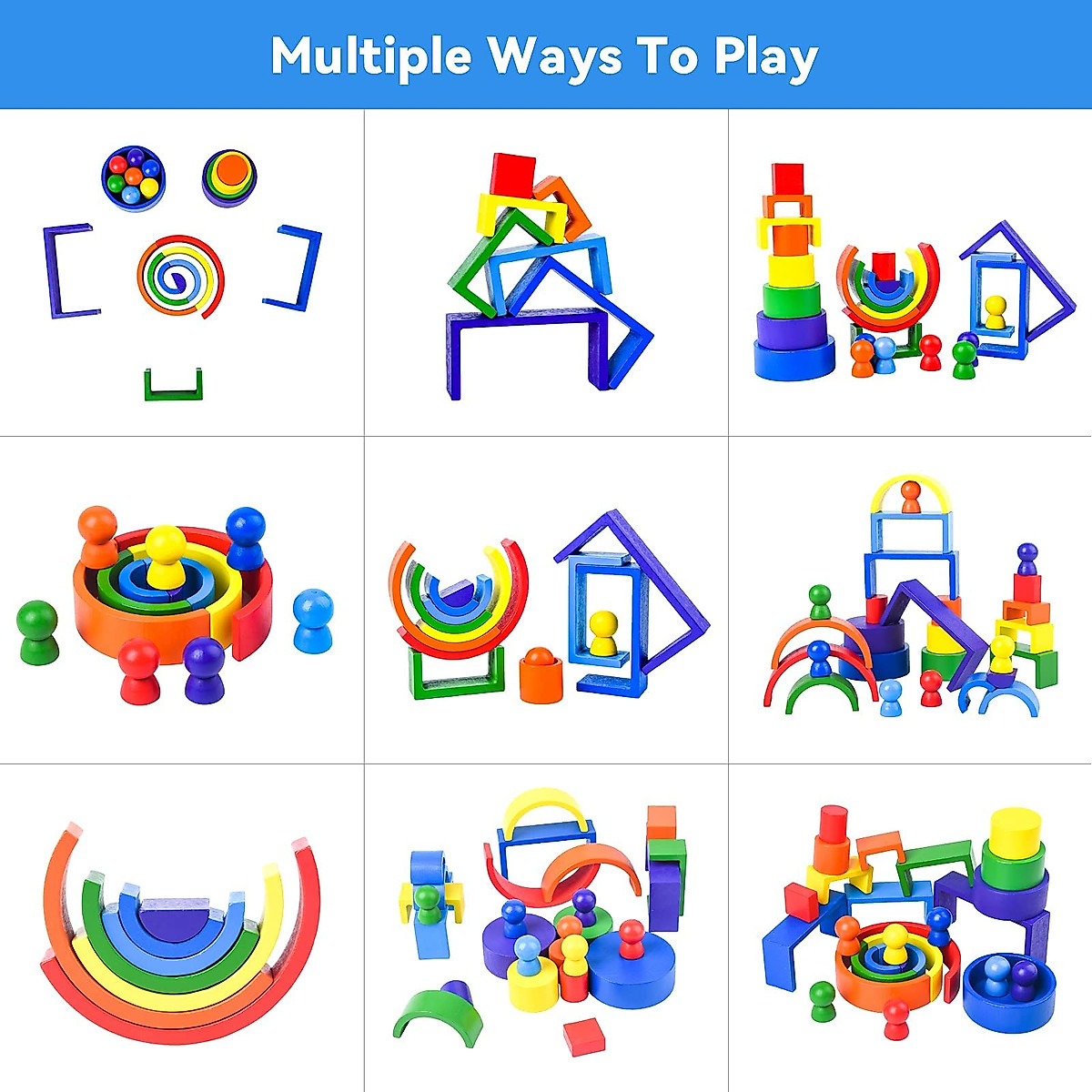 WODI Mini Wooden Rainbow Stacking Toy 27 PCS Early Educational Sorting Nesting Building Blocks Matching Games Montessori Sensory Toys Learning Gifts for Preschool Kids Boys and Girls Age 3+