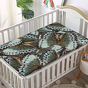 Exotic Themed Fitted Mini Crib Sheets,Portable Mini Crib Sheets Ultra Soft Material - Crib Mattress Sheet or Toddler Bed Sheet,24“ x38“,Almond Green Black