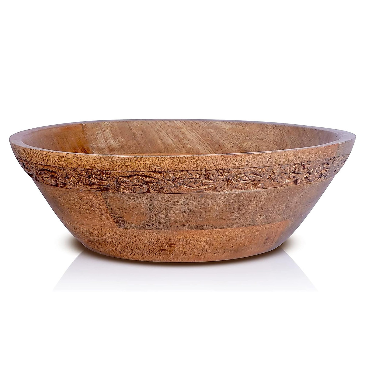 Jasmine Large Wooden Bowl (Medium Burnt, 12 x 4.5 x 11) – Mango Wood Decorative Bowl for Veggies, Fruits, & More – Handmade Wooden Serving Bowl w/ 3 Felt Pads - Modern Rustic Home Decorations