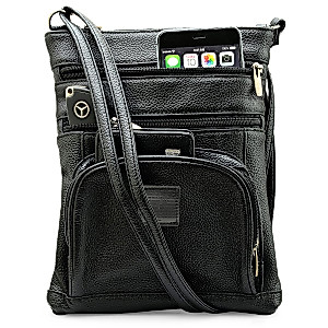 Steeltime Unisex Super Soft Leather Catholic Crossbody Bag with Lords Prayer Patch and Carrying Strap | Crossbody Purses for Women, Men