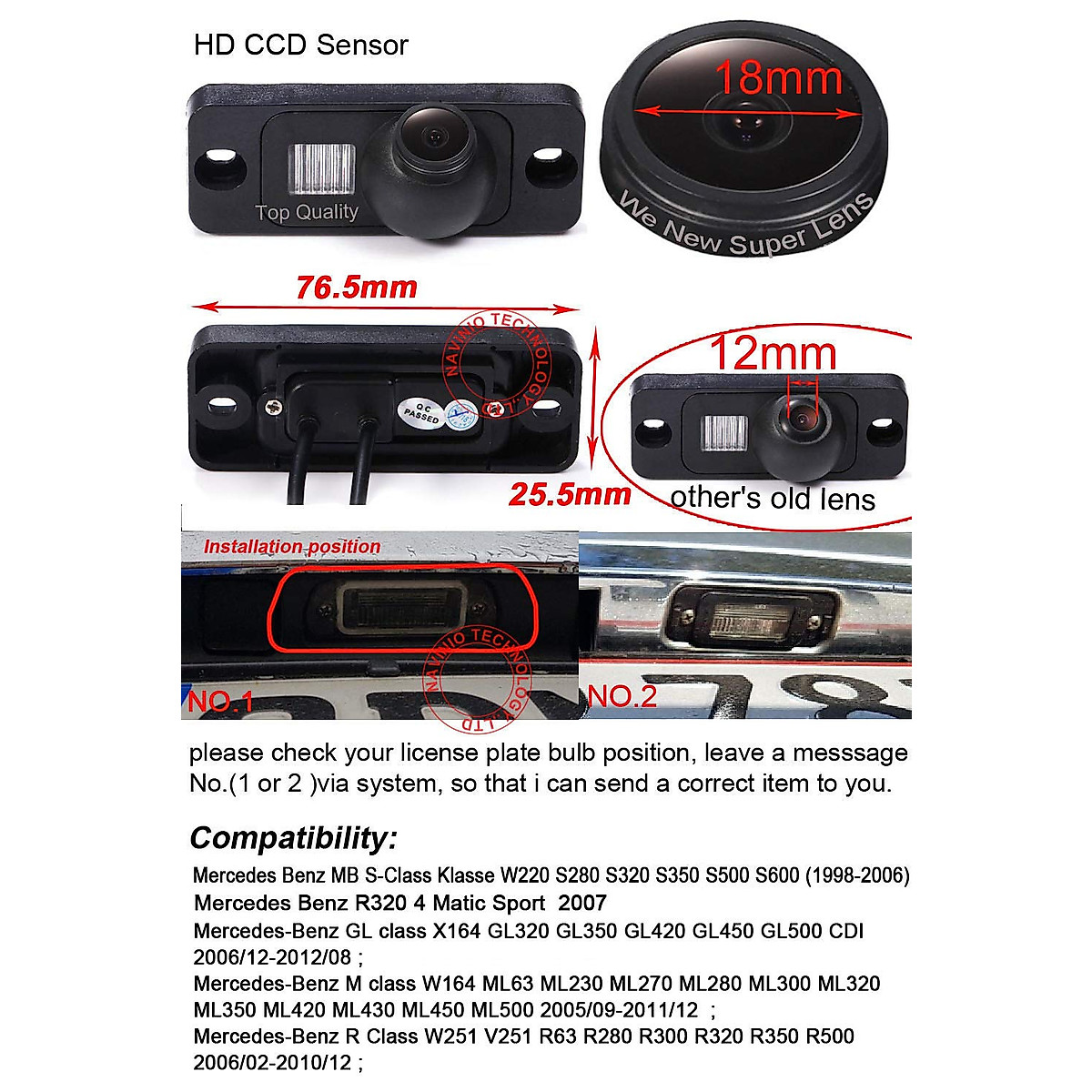 1280x720 Car Rear View Backup Camera for MB W164 W163 ML320 ML350 280 300 320 ML350 ML420 430 ML450 ML500 W220 S280 S320 S350 S500 S600 X164 GL320 GL350 GL420 GL450 GL500 W251 R63 R280 R300 R320 R500