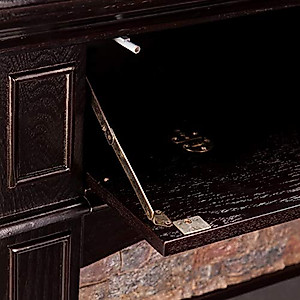 SEI Furniture Grantham Faux Stone Corner Electric Fireplace with Hidden Media Shelf, New Ebony