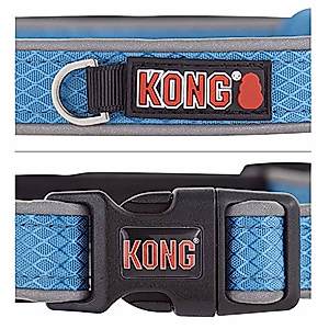 KONG Reflective Premium Neoprene Padded Dog Collar Offered by Barker Brands Inc. (Medium, Blue)