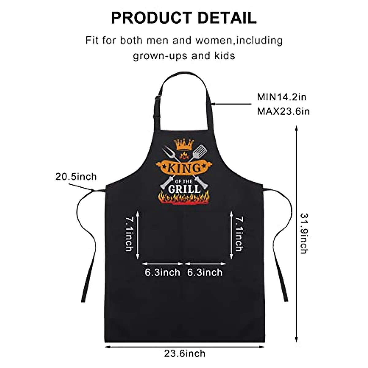 Fuyamp King Of The Grill Apron Funny Apron for Men Apron with 2 Pockets Waterproof Dad Apron for Kitchen Chef Black Baking BBQ Grilling Aprons for Men, Dad, Son, Husband, Boyfriend
