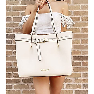 Michael Kors Emilia Triple Compartment Shoulder Tote Light Cream Leather