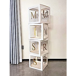 Fonder Mols 4PCS White Transparent Balloon Boxes with Gold Glittered MISS TO MRS Letters for Wedding Party Bridal Shower Engagement Decorations (No Balloons)