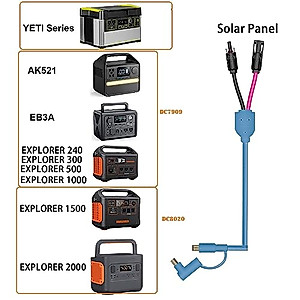 JacEnergy Solar Panel to DC 8mm Adapter Cable, Solar Connector to DC8mm ，DC 8mm Connector with DC8020 Converter for Portable Power Station GZ Yeti Jakery Solar Generator 12AWG+14AWG Heavy Duty