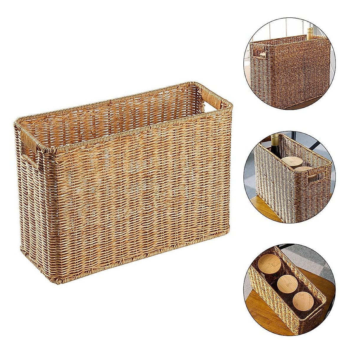 Cabilock Magazine Newspaper Basket Wicker Waste Basket Rustic Book Rattan Magazine Holder File Folder Organizer Decorative Storage Bins Chopsticks Magazine Basket Plastic Toilet Paper Child