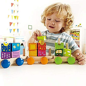 Hape Fantasia Building Blocks Toddler Push and Pull Train Set L: 15.9, W: 3.2, H: 4.7 inch