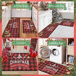 Cekene Anti Fatigue Kitchen Mat Set of 2 Christmas Memory Foam Thick Cushioned Rugs for Kitchen Non-Slip Standing Mat 17"×28" and 17"×47" Waterproof Wipeable