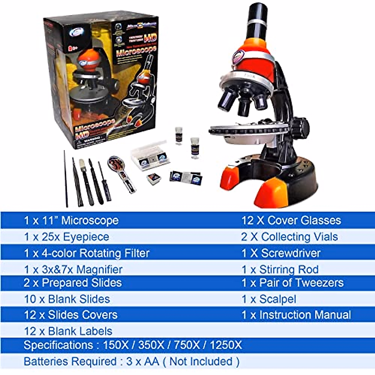 Microscope Kit for Kids 8-12,Ideal Science Experiment Toys for Boy Girl.Student Educational STEM Project,1250x Beginner Microscope,7X Magnifier Set to Child Activities.Gift Package for Age 8 9 10 11