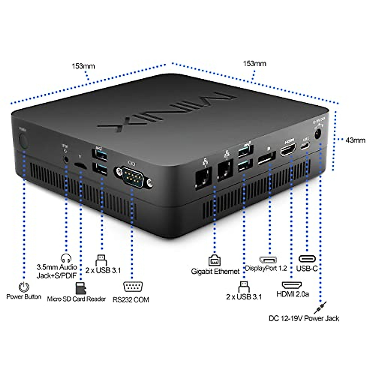 MINIX NGC-5, Intel i5-8279U Mini PC 8GB/256GB M.2 NVMe SSD, Triple 4K @ 60Hz Display/HDMI 2.0/ USB-C/DP/2xGigabit Ethernet/4USB 3.1. Support 4G LTE, SSD (SATA), Auto Power On