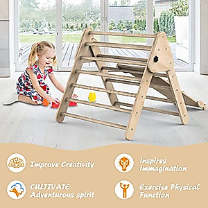 Baoniu Foldable Climbing Triangle Ladder Toys with Ramp for Sliding or Climbing, Set of 3 Wooden Safety Sturdy Kids Play Gym, Indoor Outdoor Playground Climbing Toys for Toddlers