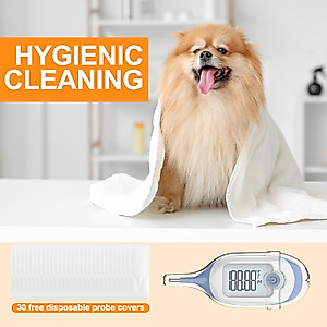 Pet Thermometer, Friendly Short Probe,Comfort Flexible,10-Sec Reading, Rectal Thermometer for Dogs Cats,30 Probe Covers Include