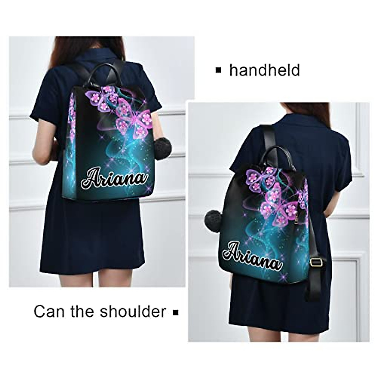 J JOYSAY Custom Magic Butterfly Backpack Purse for Women Personalized Anti-Theft Travel Daypack Fashion Backpack Handbags Customized Large Ladies Shoulder Bags for Women Girls Teen