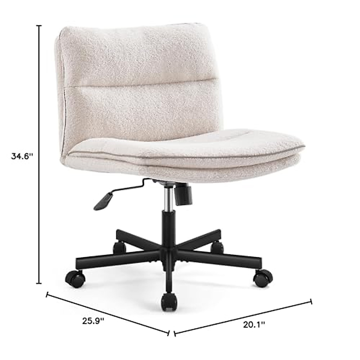 EMIAH Armless Office Desk Chair with Wheels Faux Fur Vanity Mid-Back Ergonomic Home Computer Comfortable Adjustable Swivel Furry Task Chair with Thickened Cushion