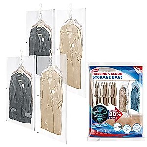 TAILI Hanging Vacuum Storage Space Saver Bags Set of 4 (2 Long, 2 Short),Vacuum Bag Clear Bags，Save More Space Closet Organizer