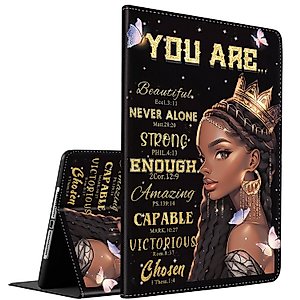 Case for iPad 10.2 9th / 8th / 7th Generation (2021/2020/2019 Model) 10.2 Inch, iPad Air 3 Case/10.5 Inch Pro,Smart Stand Cover Auto Sleep/Wake，African Americans Women Queen with Butterflies
