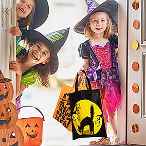 Whaline 12 Pack Halloween Trick or Treat Bags Non-Woven Tote Gift Bag Skull Pumpkin Web Spider Witch Candy Bags Reusable Goodie Treat Bag with Handle for Halloween Party Favors, 12 x 15"