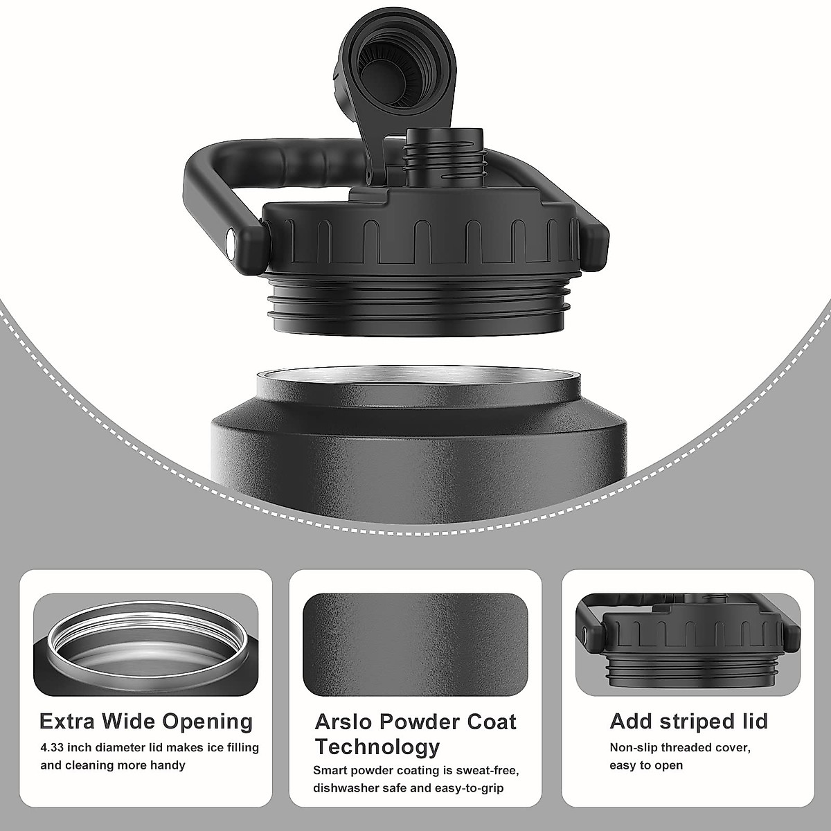 Arslo One Gallon Water Bottle, Large Insulated Water Jug With Handle, One Gallon Stainless Steel Water Bottle,Black, 128 oz