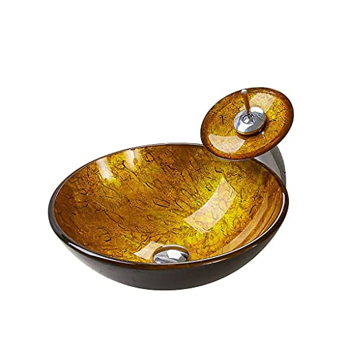 Bathroom Sink Bathroom Vessel Sink Modern Art Simple Tempered Glass Bathroom Sink Round Countertop Bowl Sink Vessel Sink (Color : Sink set)