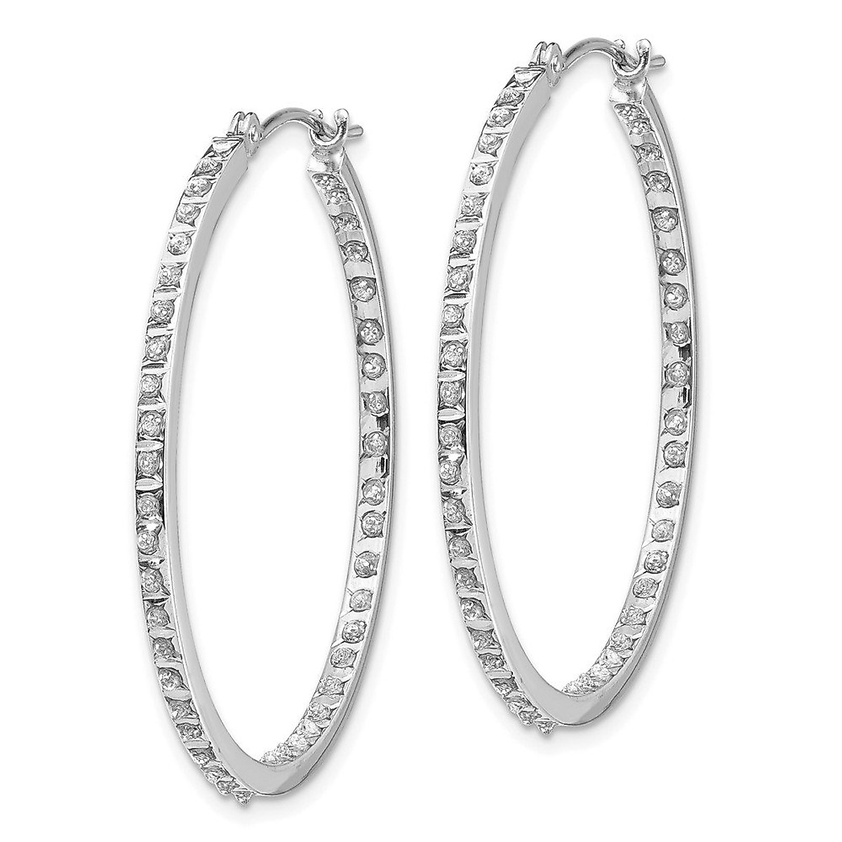 FB Jewels Solid 14K White Gold Diamond Fascination Round Hinged Hoop Earrings